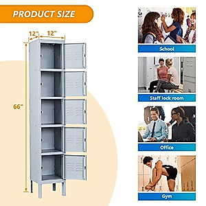 STANI Metal Locker, Metal Lockers for Employees with Lock, Storage Locker with Lock, Storage Locker Cabinet for Home, Tall Steel Storage Locker for Gym, School, Office