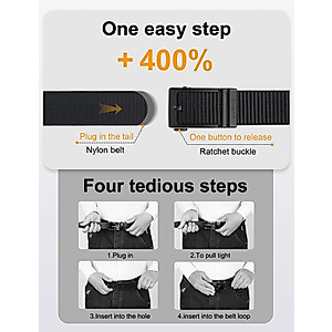 JUKMO Ratchet Belt for Men, Nylon Web Tactical Belt with Automatic Slide Buckle (Black, Medium)