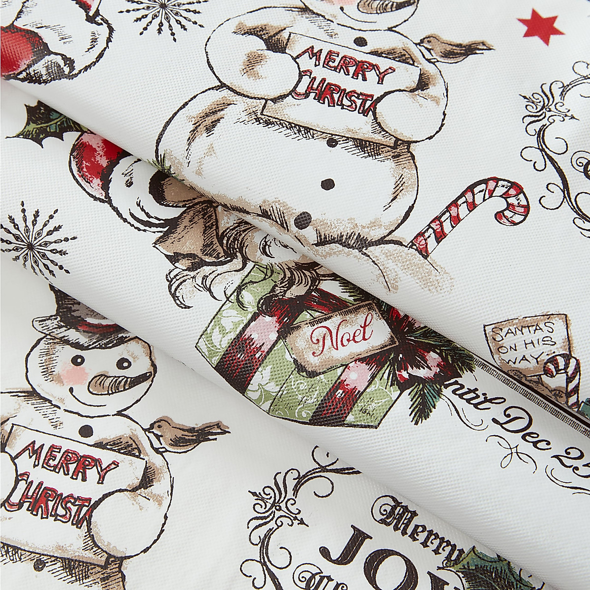 Newbridge Vintage Nostalgia Home for Holidays Print Flannel Back Vinyl Christmas Tablecloth - Vintage Santa Claus, Snowman and Sleigh Xmas Wipe Clean Easy Care Tablecloth, 52" x 52" Square