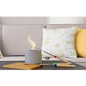 Tabletop Fire Pit & Bamboo Serving Tray & Set of 3 Extendable S’More’s Roasting Sticks, Portable Indoor & Outdoor Ethanol/Propane/Gas Firepit, Table Top Fireplace Bowl, Personal Heater