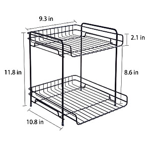 2 Tier Cabinet Organizer, Lainrrew Stackable Under Sink Organizer Mesh Basket Under the Sink Storage Organizer Shelves Rack for Home, Kitchen, Bathroom, Countertop (Black)