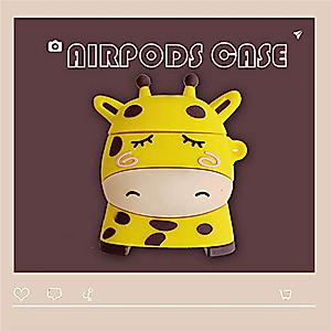 TOUBN Wireless Charging Earphone Case, Cute Cartoon Giraffe Design Soft Silicone Full Body Protective Cover for Airpods 1 & 2, Airpods Protector with Hook (Giraffe)