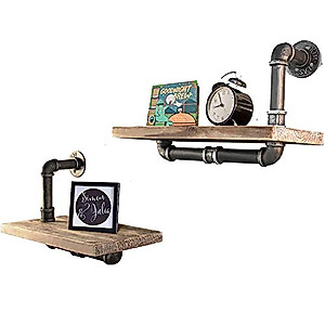 Industrial Pipe Shelf 2 Layer Pipe Design Rustic Wood Ladder Bookshelf DIY Wall Shelving