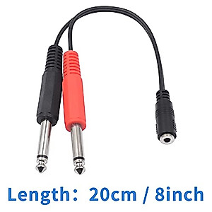 Poyiccot 1/4 Mono to 3.5mm Stereo Adapter, 3.5mm to 1/4 Adapter Cable, 1/8 to 1/4 Splitter Cable, 3.5mm 1/8 TRS Female to Dual 6.35mm 1/4 TS Male Stereo to Mono Y Splitter Cable, 20cm/8inch