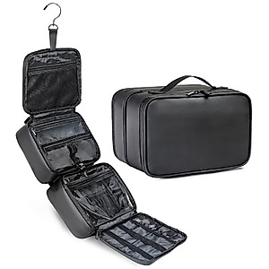 BAGSPRITE Hanging Toiletry Bag - Water-Resistant Travel Toiletry Bag - Large Travel Bag for Toiletries - Multiple Compartments and 1 Hook (Black)