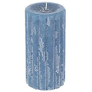 Coastal Blue Distressed Pillar Candle 6 Inch by 3 Inch - Beach Cottage Decor