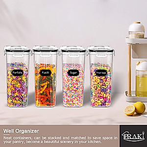 PRAKI 5PCS Cereal Containers Storage Set, BPA Free Airtight Food Storage Container Set with Lids, Kitchen Pantry Organization and Storage for Sugar, Baking Supplies with 20 Labels & Mark(4L Black)