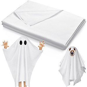 HunnmingRe 5 Yard x 55 Inch Halloween Fabric Ghost Costume Fabric White Quilting Cotton Fabric for Halloween DIY Witch Party Hooded Vampires Cape Cloak Ghost Dog Costume Trick or Treat Sewing Crafts