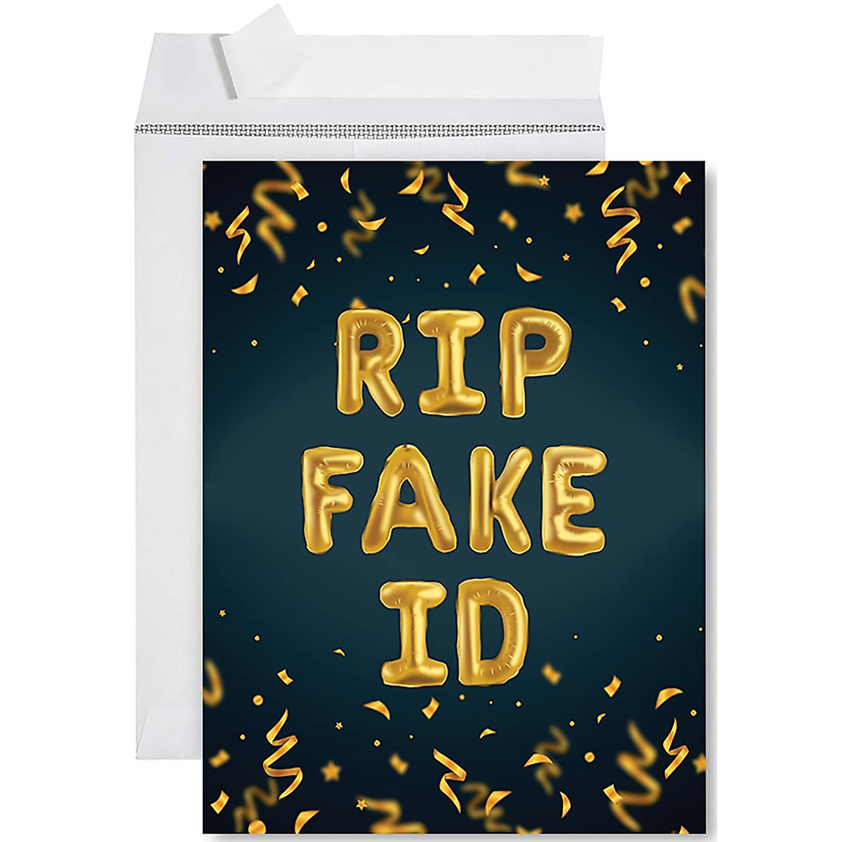 Andaz Press Funny Jumbo Happy Birthday Card with Envelope, RIP Fake ID Happy 21st Birthday Card with Big Blank Greeting Space for Her, Bestie, Him, Friend, Twenty-First Birthday, 8.5" x 11", 1-Pack
