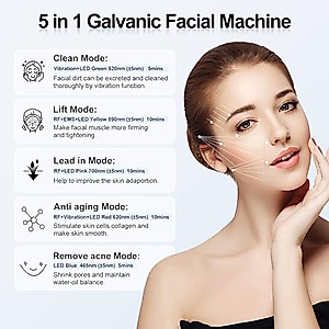MiSMON High Frequency Facial Machine LED Light Theraphy Skin Tightening Device for Face, 5 in 1 Multifunctional Facial Massager for Wrinkle and Acne Removal