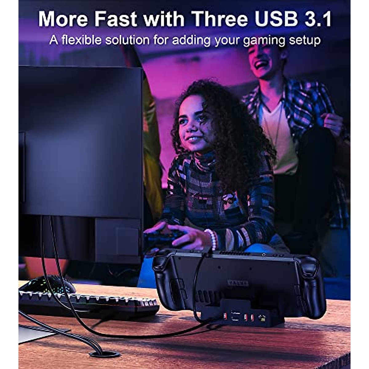 Docking Station for Steam Deck/ROG Ally, 7-in-1 Steam Deck Dock Stand with HDMI 2.0+DP 1.4 4K@60Hz, 3 USB-A 3.1 gen 2,Gigabit Ethernet and Fast Charging USB-C Port Compatible with Steam Deck/ROG Ally
