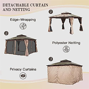 Goohome 12'x12' Hardtop Gazebo, Permanent Outdoor Gazebo with Polycarbonate Double Roof, Aluminum Gazebo Pavilion with Curtain and Net, Hard Top Waterproof Pergola Shade and Rain for Lawn, Poolsides