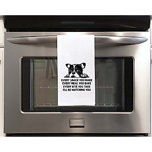 Every Snack You Make French Bulldog Flour Sack Kitchen Towel with Hanging Loop Funny Peeking Frenchie Dish Cloth Housewarming Hostess Birthday Christmas Gift