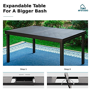 MFSTUDIO 9PCS Outdoor Patio Dining Set with 8 Metal Chairs and Expandable Rectangular Dining Table for 6-8 People, Patio Conversation Set for Deck, Yard, Garden