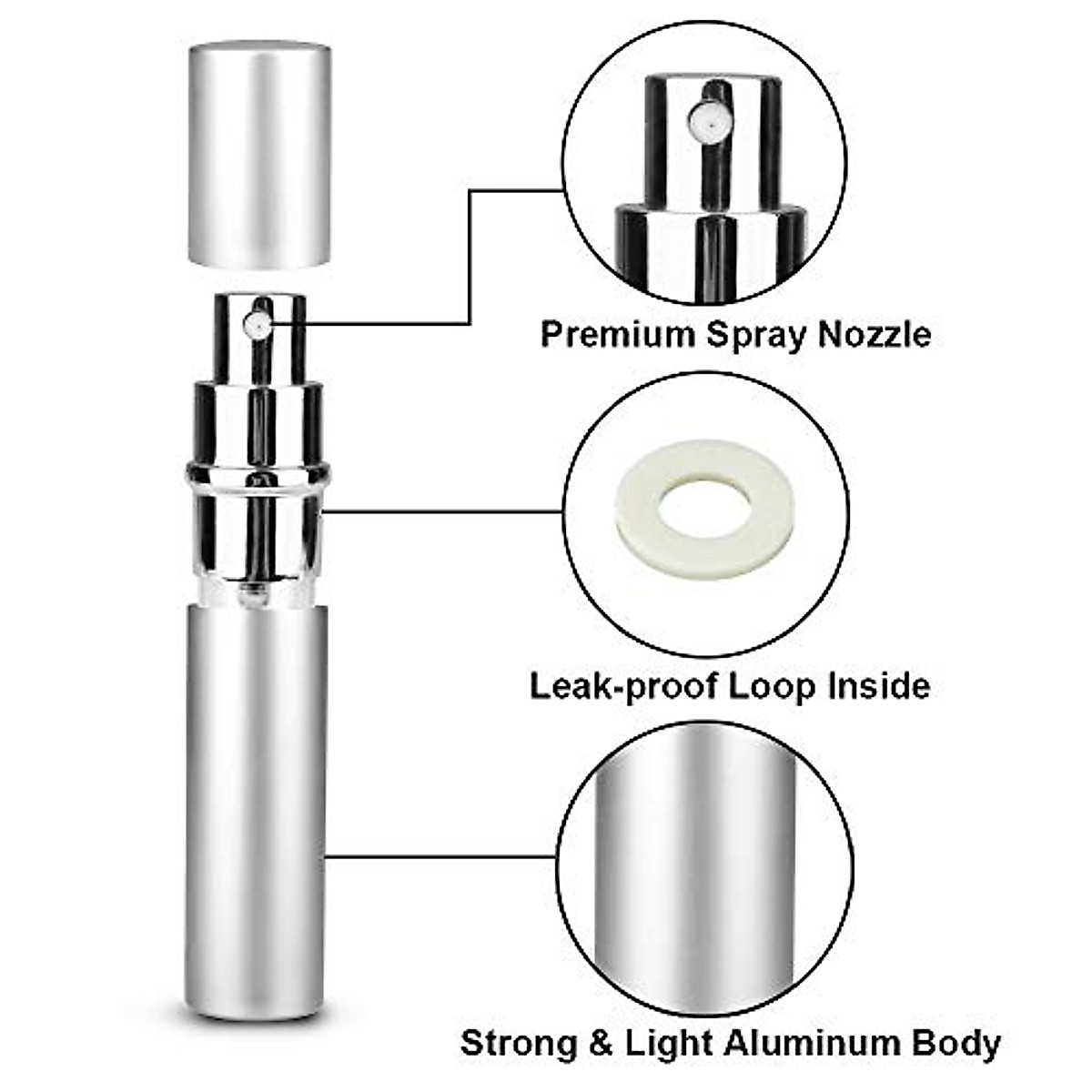 Zingso Refillable Travel Perfume Atomizer Bottles, 3 Pcs 10ml Mini Portable Spray Bottles Refillable Perfume Aftershave Atomizer Empty Travel Bottles with Funnel (10ml (Black+Silver+Pink))