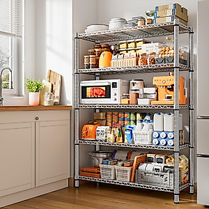 REIBII 5 Tier Wire Shelving,Storage Shelves Metal Shelves for Storage Loads 1200LBS,Adjustable Garage Shelving Heavy Duty Metal Shelving Storage Rack for Pantry Kitchen,71''HX35.5''WX14''D,Chrome