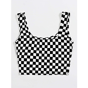 SOLY HUX Women's Graphic Print Spaghetti Strap Casual Summer Workout Cami Crop Tank Tops Black White L