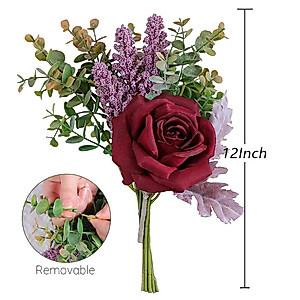 Fake Flowers Silk Roses Flower Bouquet , Faux Flower Arrangements,Farmhouse Table Decor,Table Decorations for Living Room,Coffee Table Decor( Burgundy)