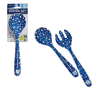 Rite Lite Hanukkah Salad Server Gift Set - Fork & Spoon Melamine Chanukah Mosaic Design Elegant Jewish Holiday Party Hostess Gifts Party Favors Cooking Kitchen Accessories Festival of Lights