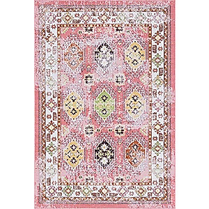 Unique Loom Aarhus Collection Geometric Border Rug_AAR004, 6 x 9 Feet, Rose/Ivory
