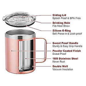 DLOCCOLD Insulated Coffee Mug with Handle 12 oz Stainless Steel Travel Coffee Cup with Lid Spill Proof Reusable Thermos Coffee Cups for Men Women