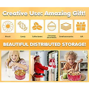 JOYCUBE Cookie Tins with Lids, 3 Pack Christmas Cookie Tins with 16.5ft Gift Ribbon, Festive Cookie Cake Containers Tins for Gift Giving & Holiday Treats, Round Metal Nesting Containers