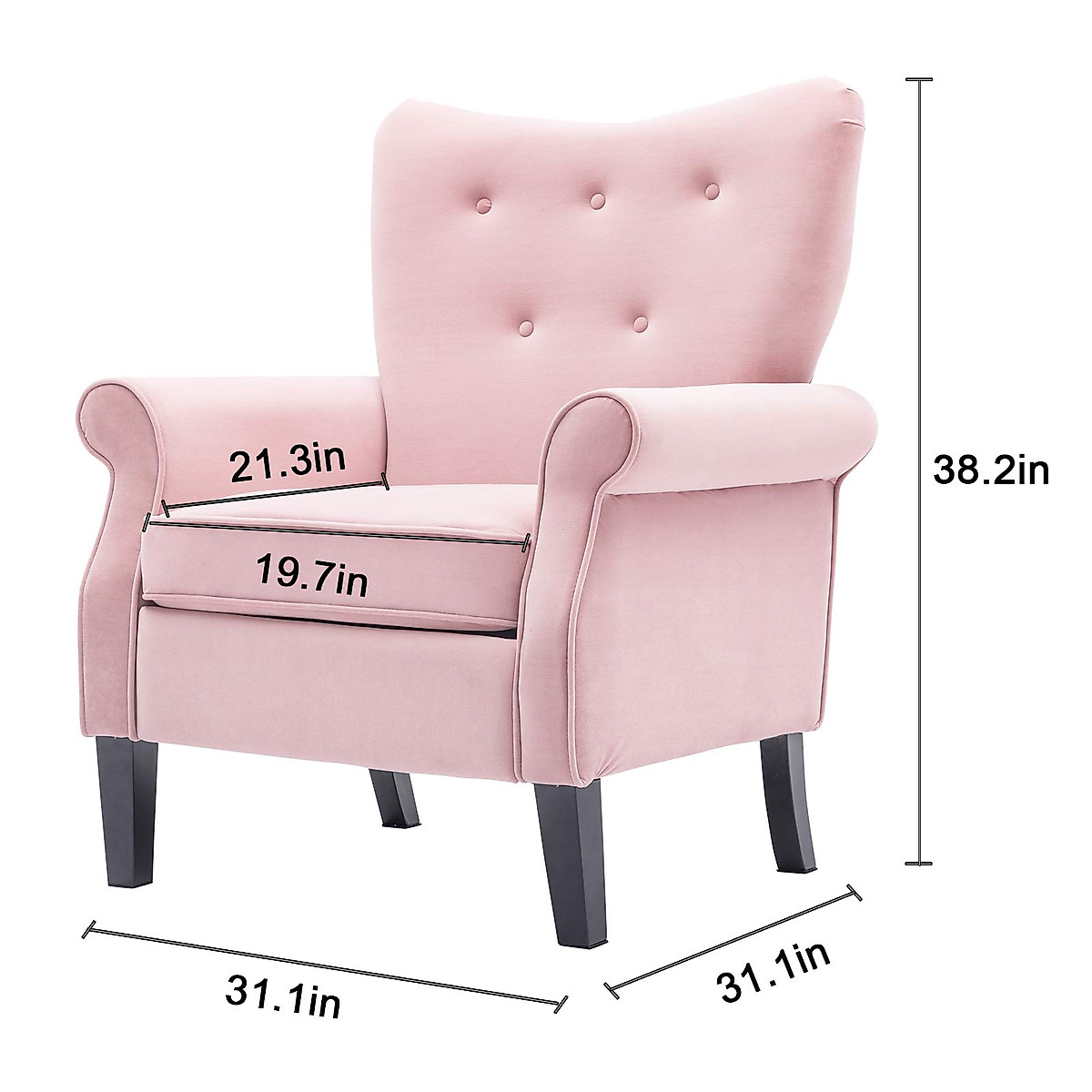 Artechworks Tufted Upholstered Accent Arm Chair, Comfy Single Sofa Club Chair for Living Room, Bedroom, Home Office, Hosting Room,Pink