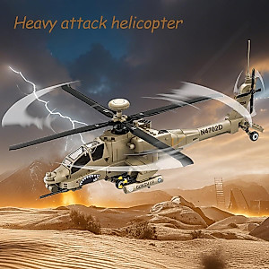 DAHONPA AH-64 Apache Helicopter Military Army Airplane Building Bricks Set, 255 Pieces Air-Force Build Blocks Toy, Gift for Kid and Adult.