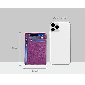 Leather Minimalist Wallet for Men & Women RFID Front Pocket Leather Card Holder Wallets (Fuchsia, Small)