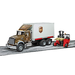 Bruder 02828 Mack Granite Ups Logistics Truck with Forklift Vehicles - Toys