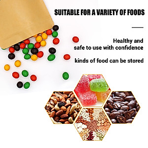 Kraft Bags With Window, 100 pcs 5.5" x 7.8", Stand Up Pouches, Sealable Bags for Packaging, Zip Lock Bags With Stickers and Spoon, For Cookie Bags/Candy Bags/Coffee Bags/Food Storage Bags (Brown)