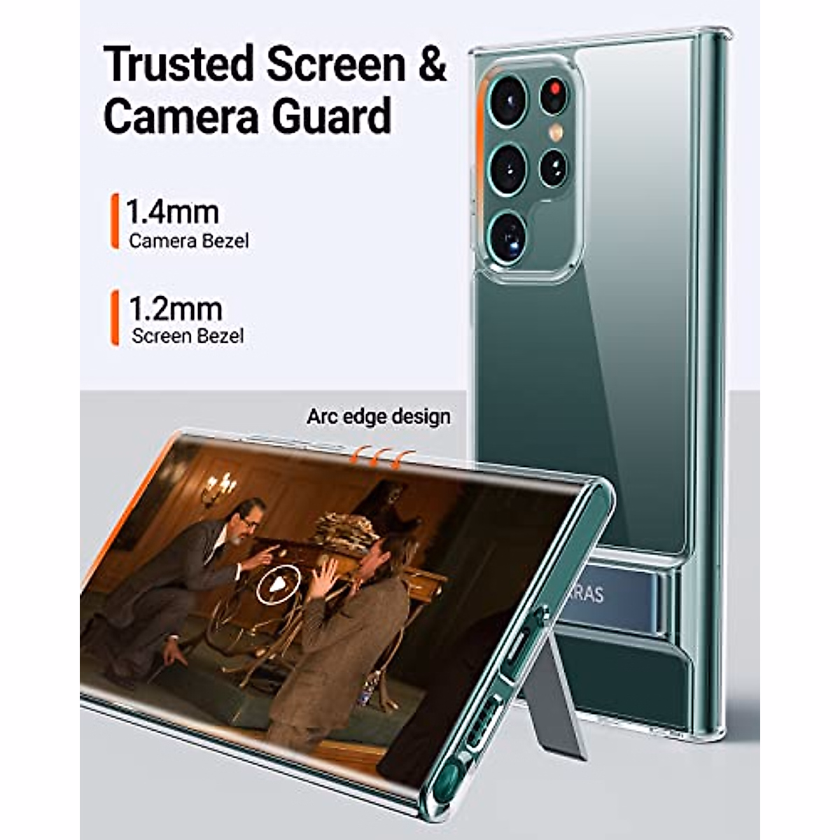 TORRAS MoonClimber for Samsung Galaxy S22 Ultra Case [Upgraded Armor-Level Shockproof][3 Stand Ways] Ultra HD Clear Slim Hard Kickstand Protective S22 Ultra Case for Galaxy S22 Ultra Case, Clear