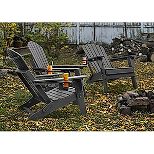FUNBERRY Plastic Adirondack Chairs,Folding Adirondack Chairs,Adjustable Backrest Adirondack Chair,Fire Pit Chairs,Resin Adirondack Chairs with Cup Holder,Composite Adirondack Chairs