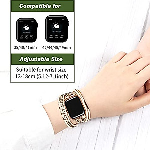 CHARMINGO Boho Leather Wrap Bands Compatible with Apple Watch Band Bracelet for Women Men 38mm/40mm/41mm, Multilayer Apple Watch Strap for Iwatch Band Series 8/7/6/5/4/3/2/1/SE Ultra