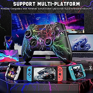 Forlleco Switch Controller, Wireless Switch Pro Controller for Switch/Switch Lite/Switch OLED/PC, Nintendo Switch Controller with Cool LED Light, Vibration, Gyro Axis, Adjustable Turbo and Wake Up
