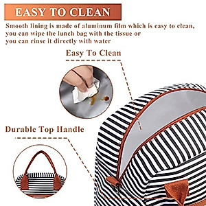 VASCHY Lunch Bags for Women, Cute Insulated Lunch Box Tote Reusable Cooler Bag with Removable Shoulder Strap for Work Classic Strip