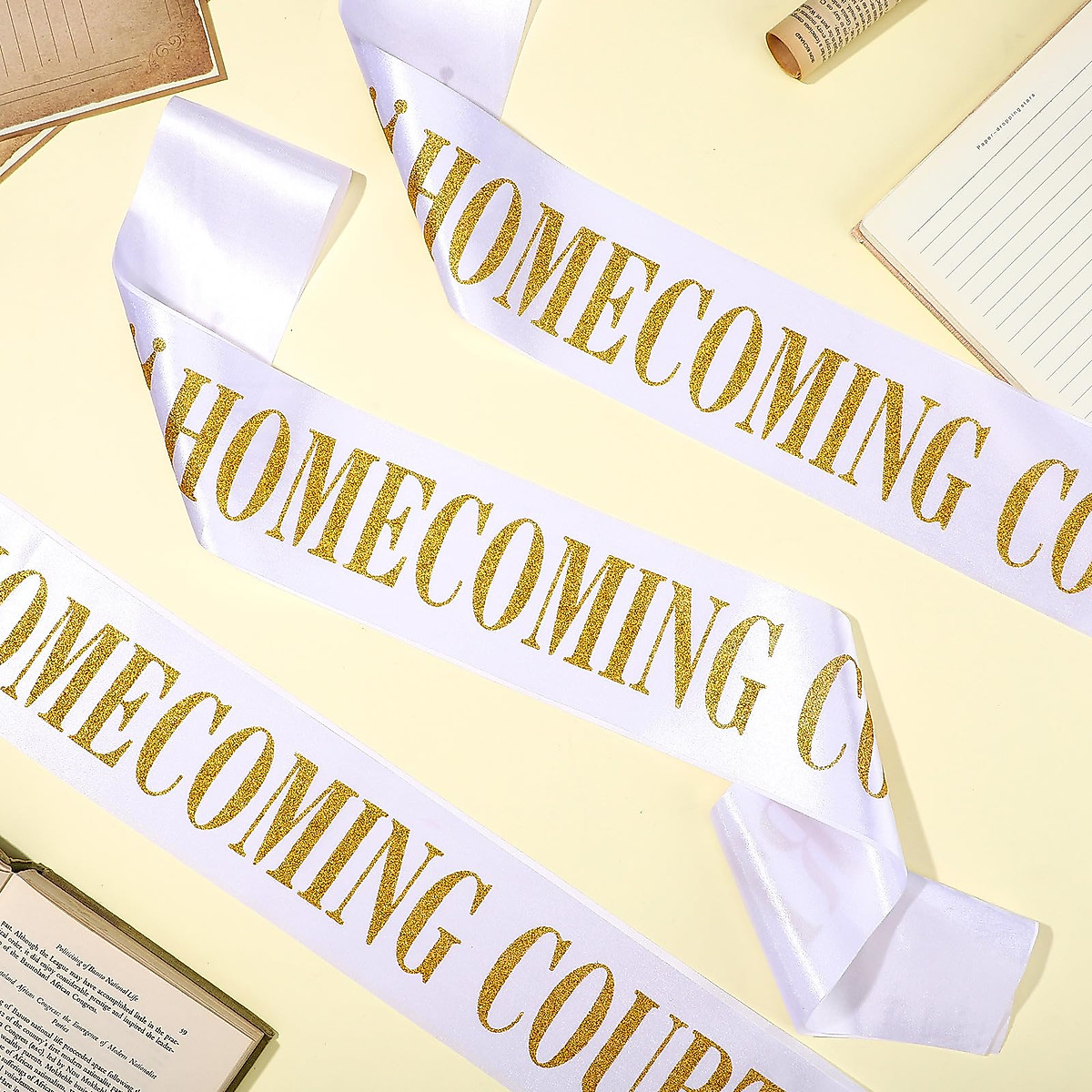 Thiccywoov 6 Pieces Homecoming Court Satin Sashes with Glitter Letters White Court Sashes Bulk for Pageants Homecoming Party School Dance Graduation Party Favors Decorations Accessories