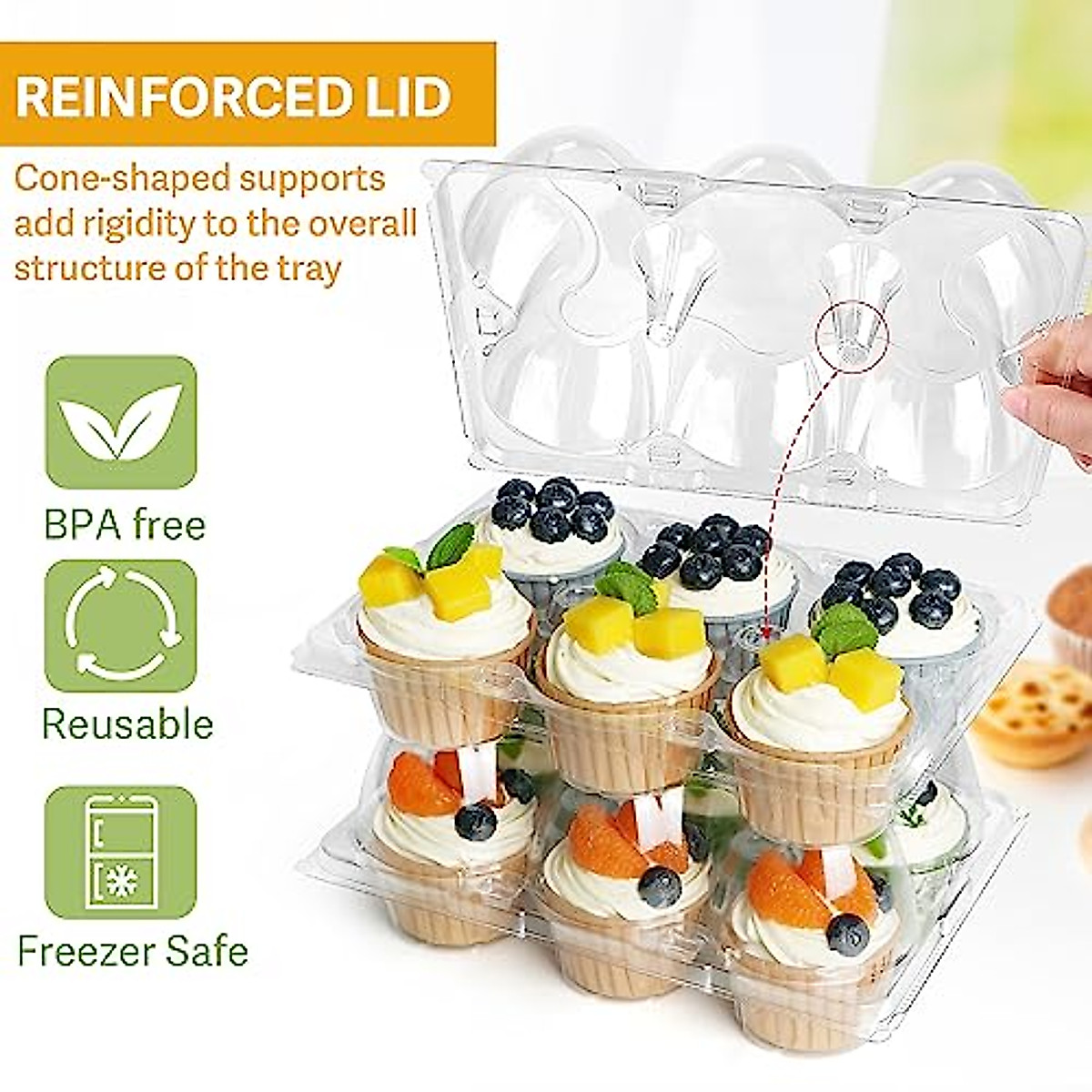 LotFancy Cupcake Containers 6 Count, 40 Pack, Half Dozen Clear Cupcake Boxes, Plastic Muffin Holders with Detachable Tall Dome Lid, Disposable Cupcake Carriers, BPA Free, Standard Size