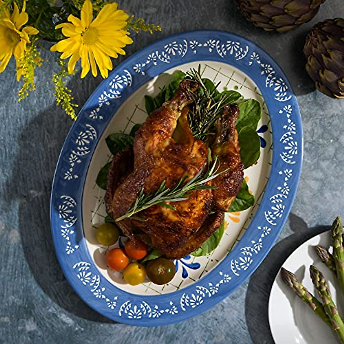 Laurie Gates by Gibson Hand Painted Tierra Mix and Match Dinnerware Set, Oval Platter (13.8"), Assorted