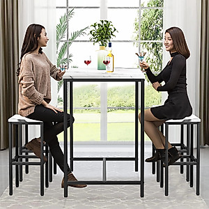 Aklaus 5 Piece Bar Table Set Kitchen Dining Table Set for 4 Modern Counter Height Bar Table with Bar Stools Set of 4 Faux Marble Top Pub Table and Stools for Dining Room Breakfast Nook Home Bar
