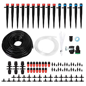 Oumefar 40m Drip Irrigation System Automatic Irrigation Plastic Watering System 4/7 Hose Set Drip Irrigation System Kit Sprinkler System for Garden Watering