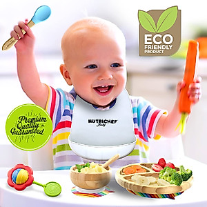 Nutrichef 2 Piece Baby & Toddler Spoon Set, All Natural Wooden Spoon Set w/Soft Curved Food Grade Silicone Head, Self-Feeding Utensils, BPA Free, Toddler & Child Tableware for ages 4 months- 6 years