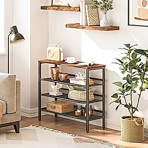 HOOBRO Industrial Shoe Rack, 4-Tier Shoe Shelf, Storage Organizer Unit with 3 Mesh Shelves, Wood Look Accent Furniture with Metal Frame, for Entryway, Living Room, Hallway BF14XJ01