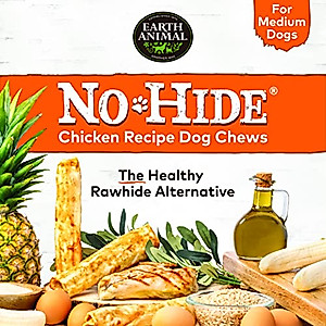 EARTH ANIMAL No Hide Medium Chicken Flavored Natural Rawhide Free Dog Chews Long Lasting Dog Chew Sticks | Dog Treats for Large Dogs | Great Dog Chews for Aggressive Chewers