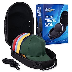 Brilluxy Hat Travel Case – Hat Storage for Baseball Caps with Sunglasses Case, Earbuds Pocket – Hat Case for Travel with Padded Carrying Straps – Hard Hat Carrying Case Fits up to 6 Hats