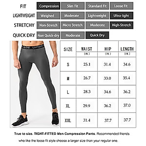 Dark Grey Men's Compression Pants Tights Leggings Sports Baselayer Athletic Tights for Running Football Basketball XL