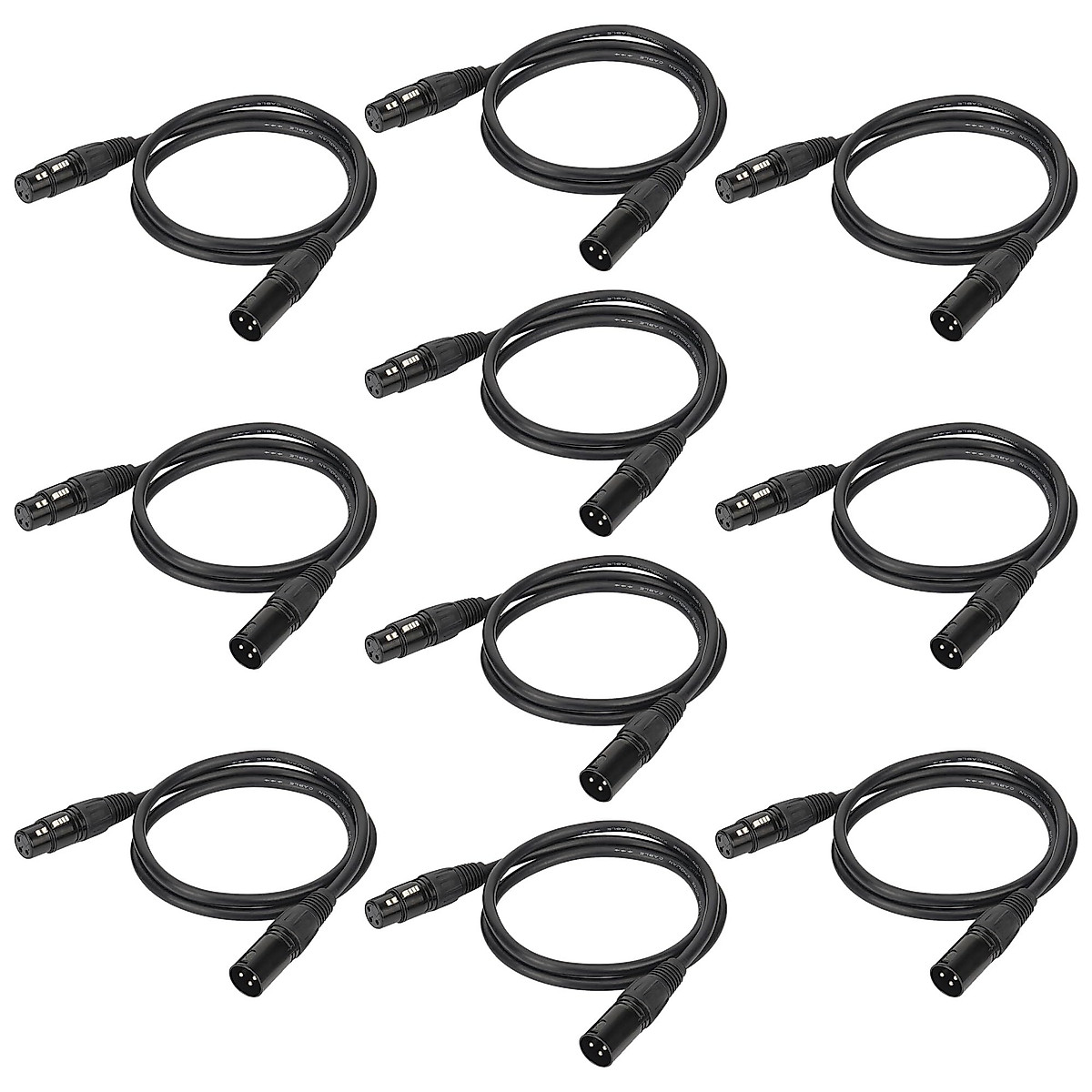 Eyeshot 6.5ft / 2m DMX Cable, 10PCS 3 Pin DMX Cables DMX Wires, DMX512 XLR Male to Female Stage Light Signal Cable with Metal Connectors, Connection for Stage & DJ Lighting fixtures