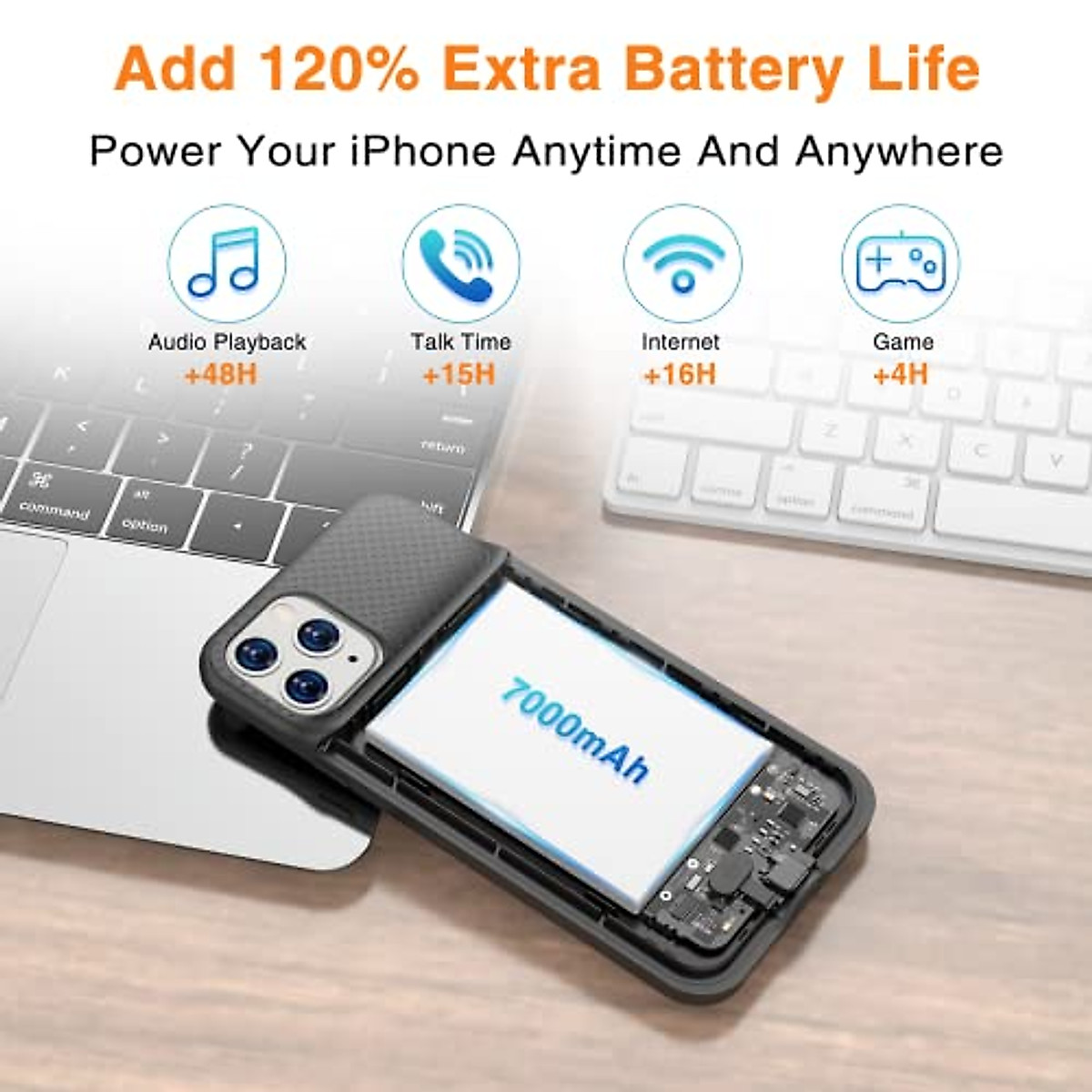 ZENEE Battery Case for iPhone 11 Pro Max/Xs Max, 7000mAh Slim Portable Protective Charger Case Extended Battery Charging Case for iPhone 11 Pro Max and iPhone Xs Max (6.5 inch), Black