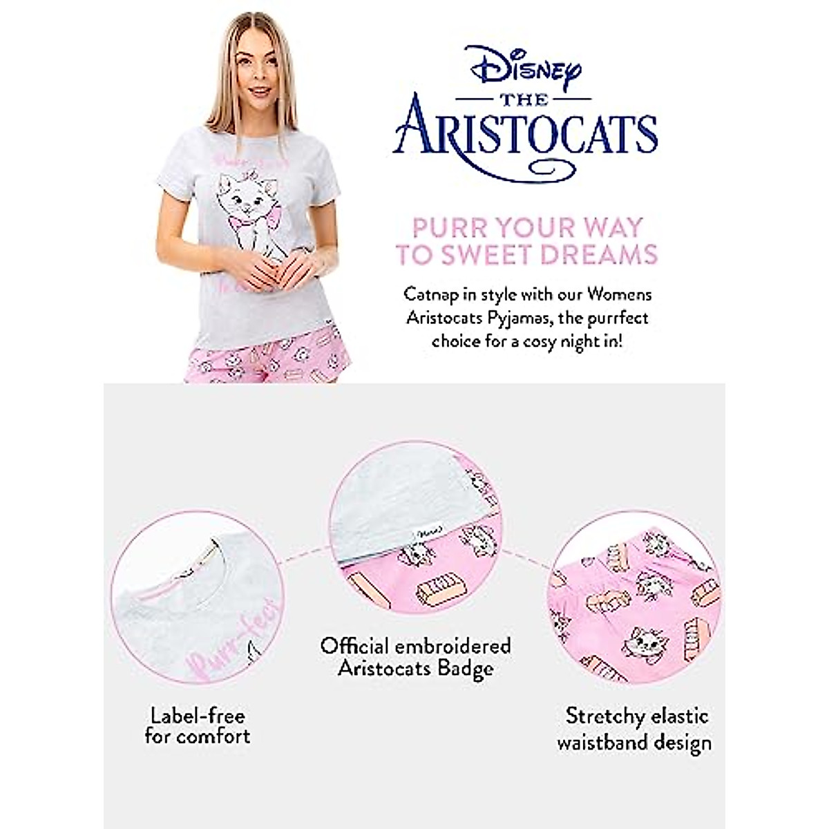 Disney Pajama for Women | Ladies Aristocats Pajamas | Cotton Short PJ Set Grey XX-Large