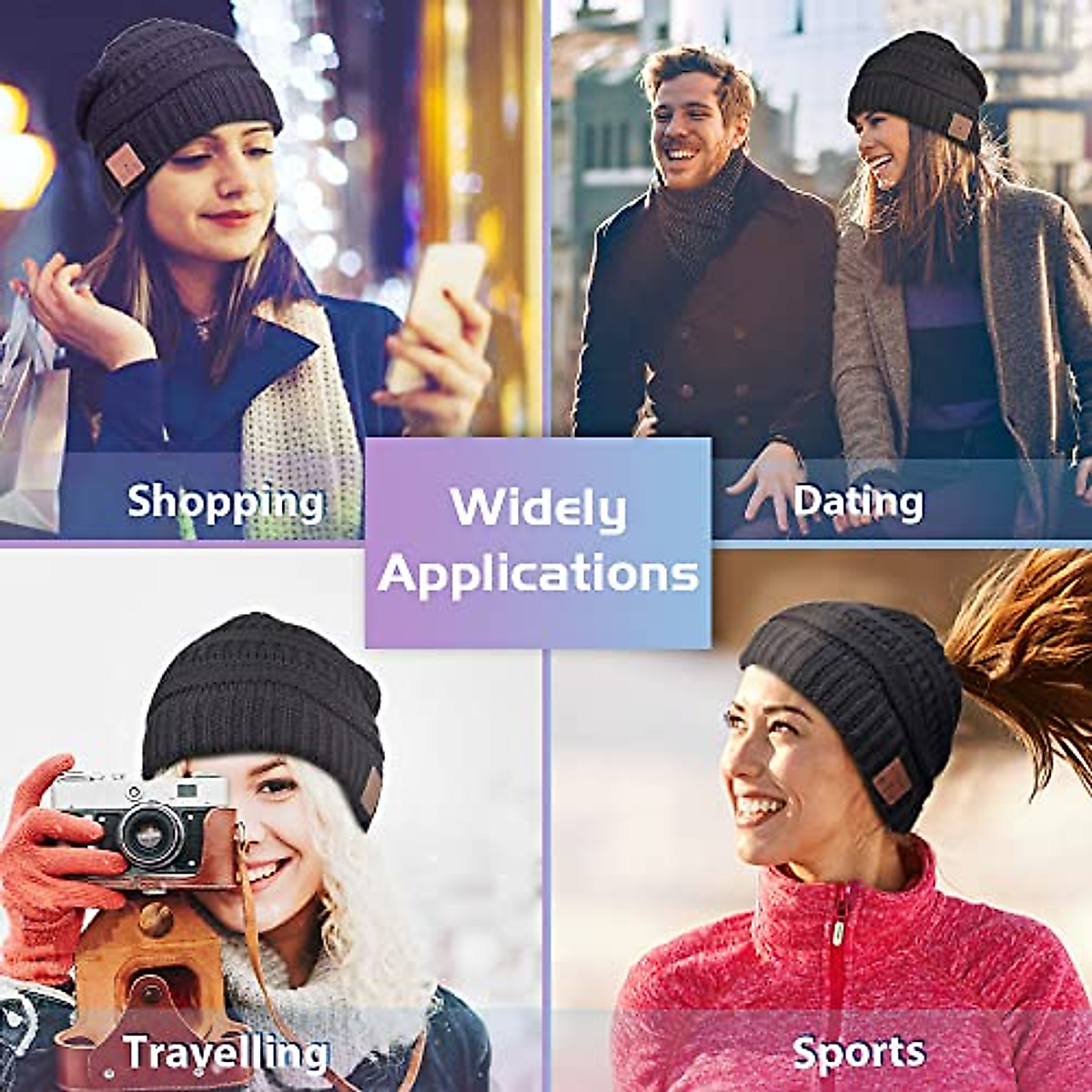 Bluetooth Beanie Hat for Women - Stocking Stuffer Gifts for Women Ponytail Cap, Upgraded Bluetooth 5.0 Winter Warm Hat Wireless Headphones with HD Stereo Speakers Built-in Microphone, for Girls.